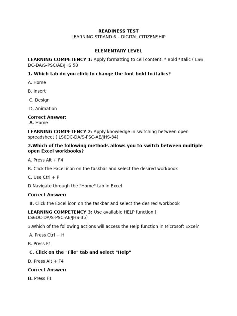 Realyn - Readiness Test Learning Strand 6 | PDF