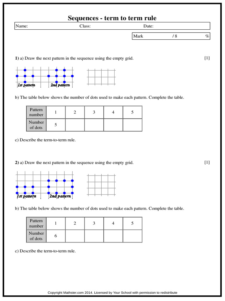 Sequences - Term To Term Rule | PDF