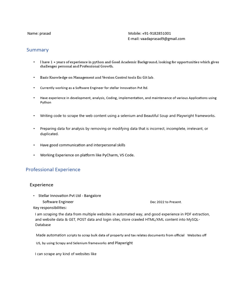Prasad Resume | PDF