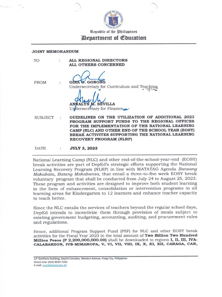 2023 Guidelines On Additional PSF For NLC - July 3 1 | PDF