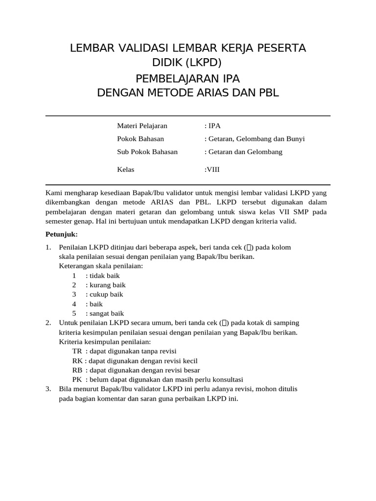 LEMBAR VALIDASI LKPD Fix | PDF