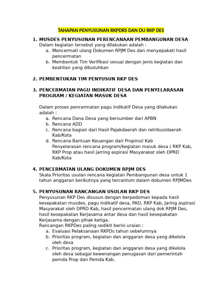 Tahapan Penyusunan RKPDes | PDF | Bisnis | Pengelolaan Keuangan & Uang