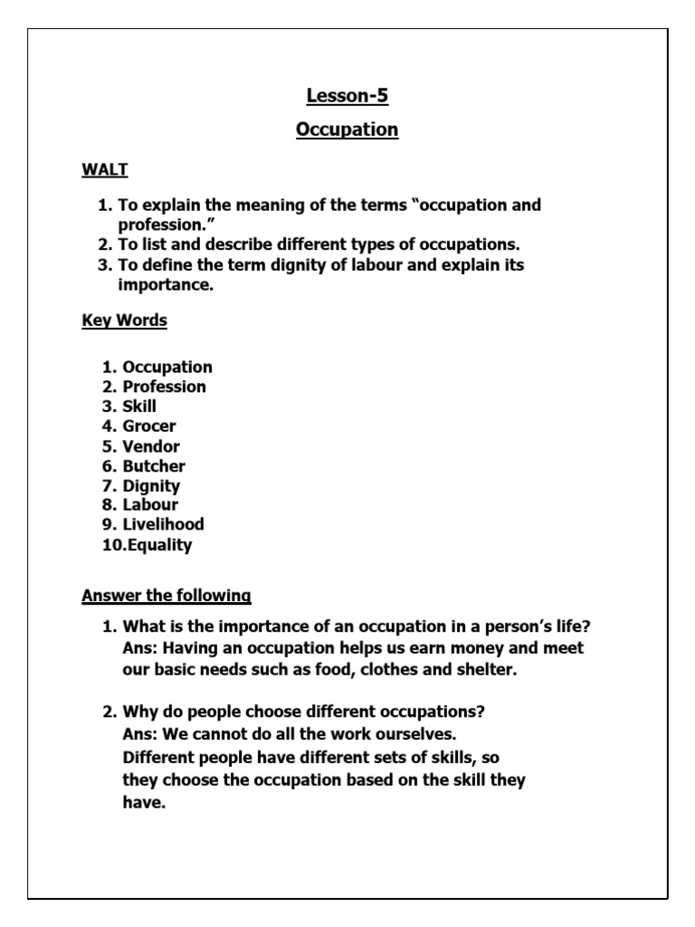 Lesson 5 Occupation Notes Grade 2 | PDF