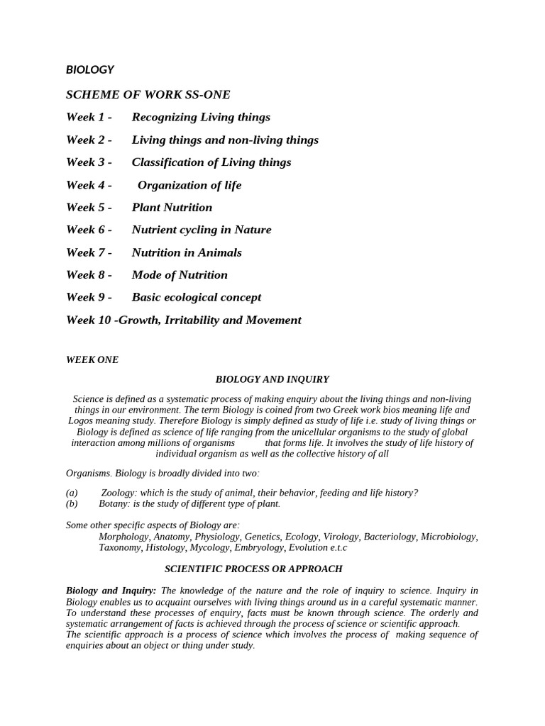 FIRST TERM BIOLOGY SS 1 Alfa Term | PDF | Experiment | Science ...
