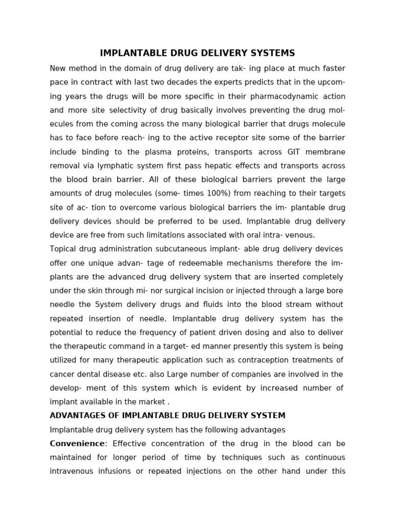 Implantable Drug Delivery Systems | PDF