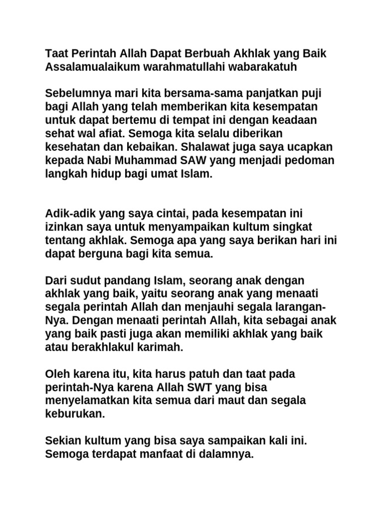 Taat Perintah Allah Dapat Berbuah Akhlak Yang Baik | PDF