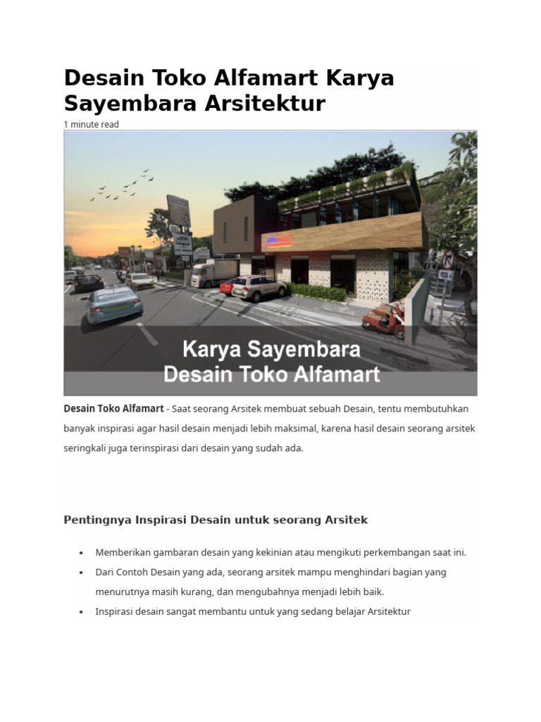 Desain Toko Alfamart Karya Sayembara Arsitektur | PDF