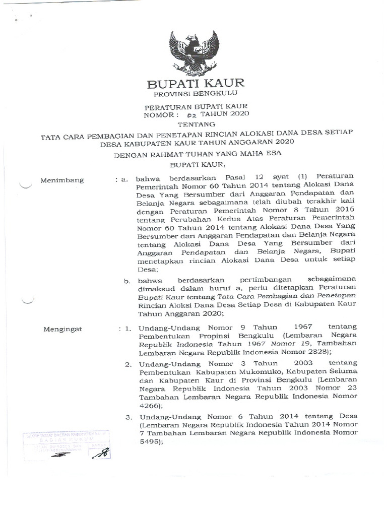 Perbup Nomor 02 Tahun 2020 | PDF