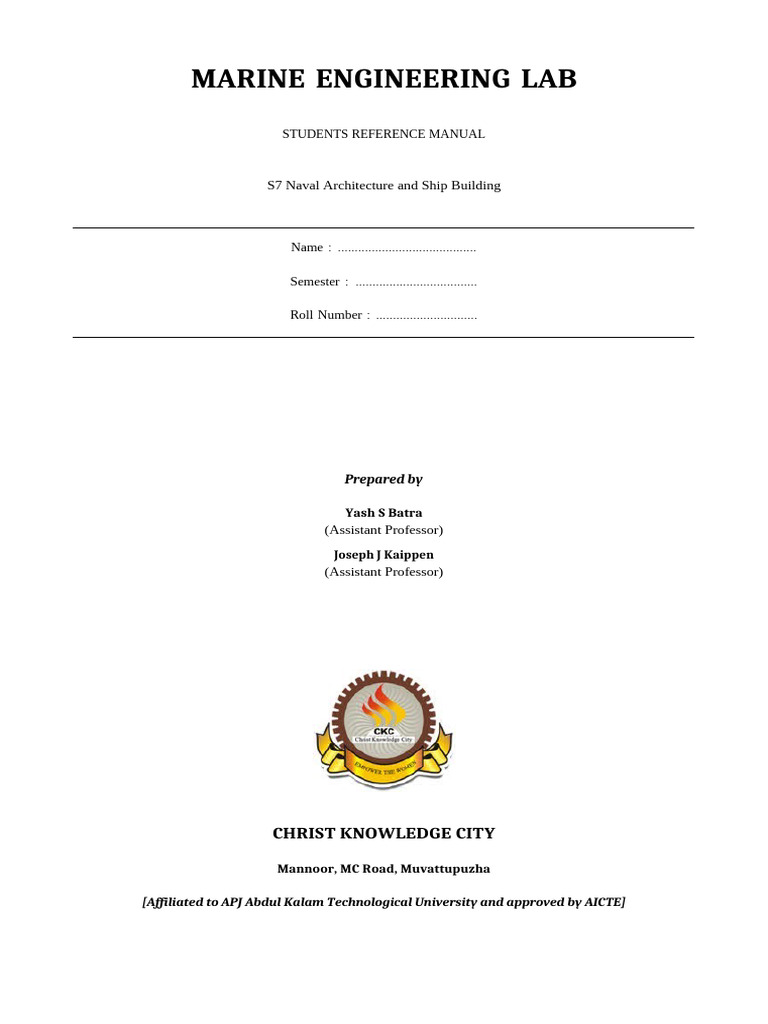 Marine Engineering Lab (1) (1) | PDF | Internal Combustion Engine | Piston