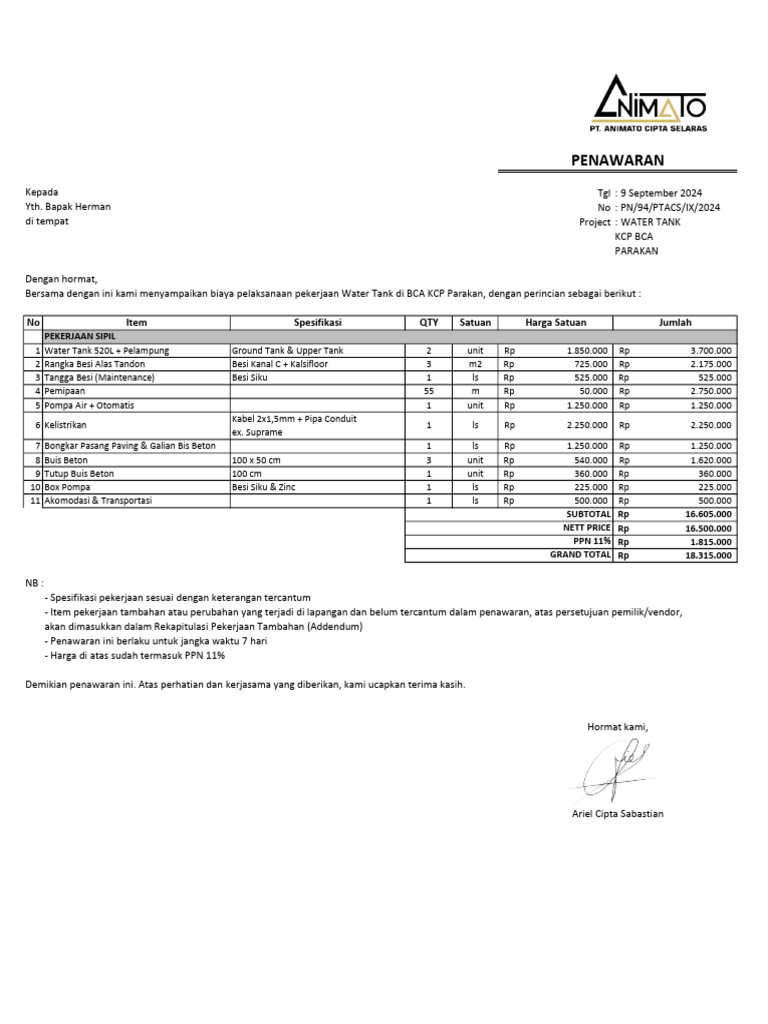 PN94 - BCA KCP Parakan - Water Tank - Rev | PDF