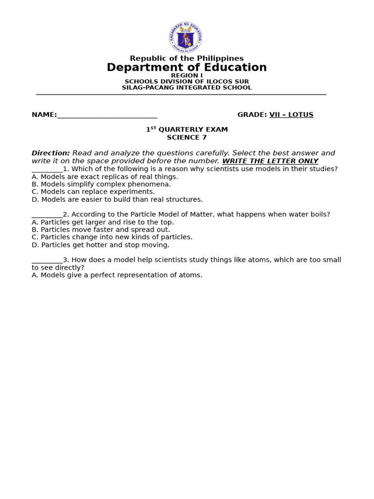 1st Quarter Science | PDF