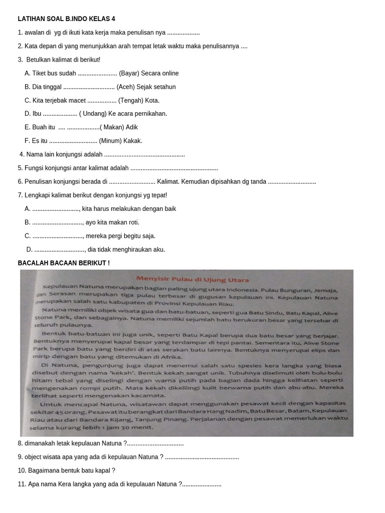 LATIHAN SOAL B . indo kelas 4 (titip) | PDF