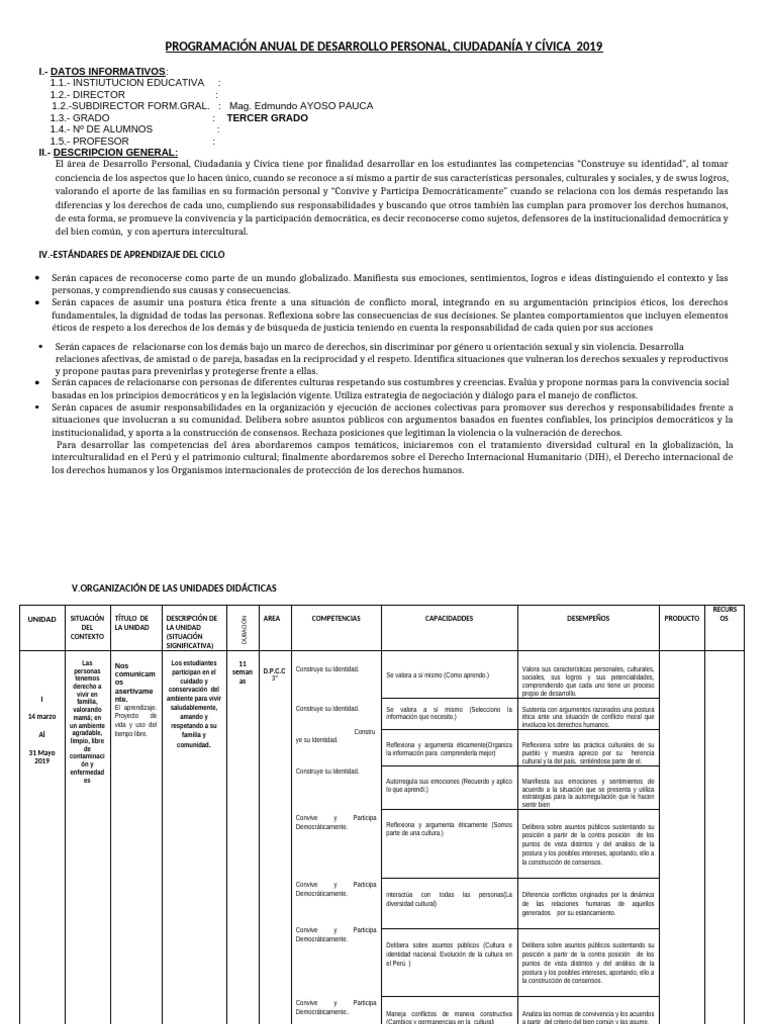 Programación Anual 3° D.P.C.C2019 | PDF