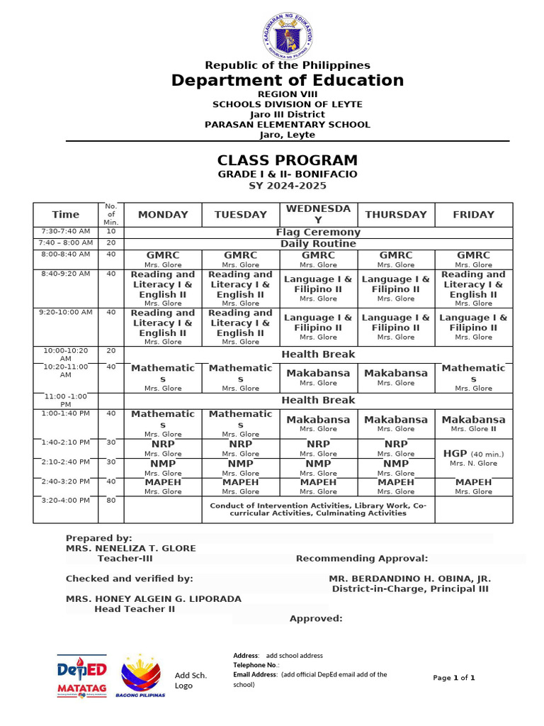 Final MG 12 Class Program 2024 2025 | PDF