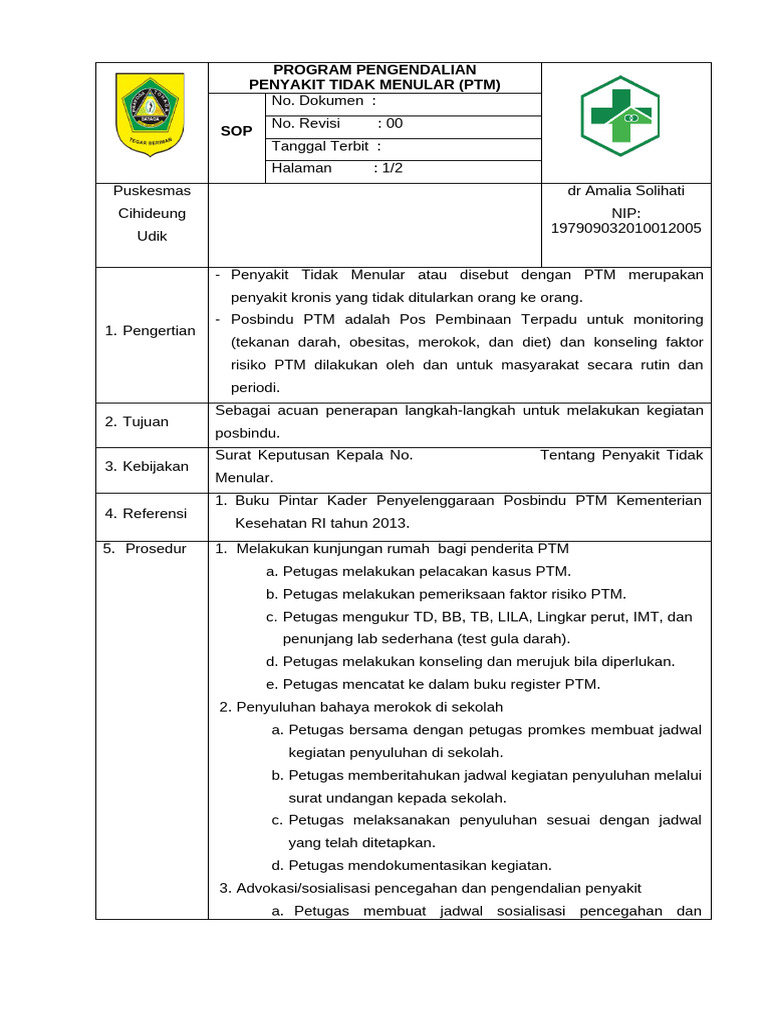 SOP Program Pengendalian PTM | PDF