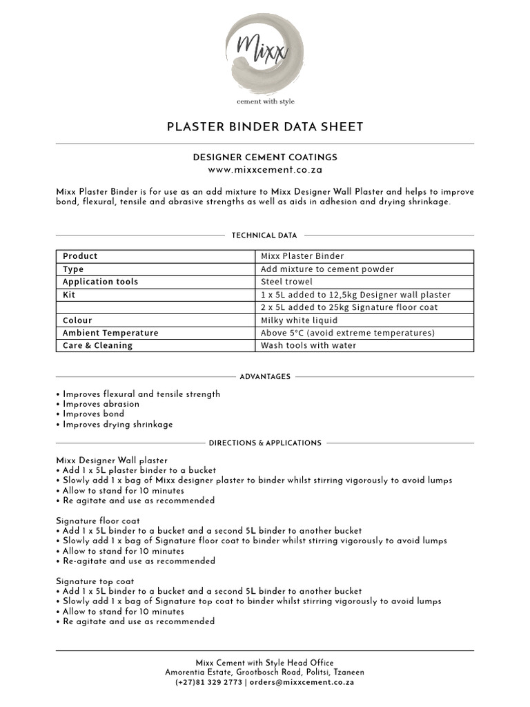 Plaster Binder Data Sheet | PDF