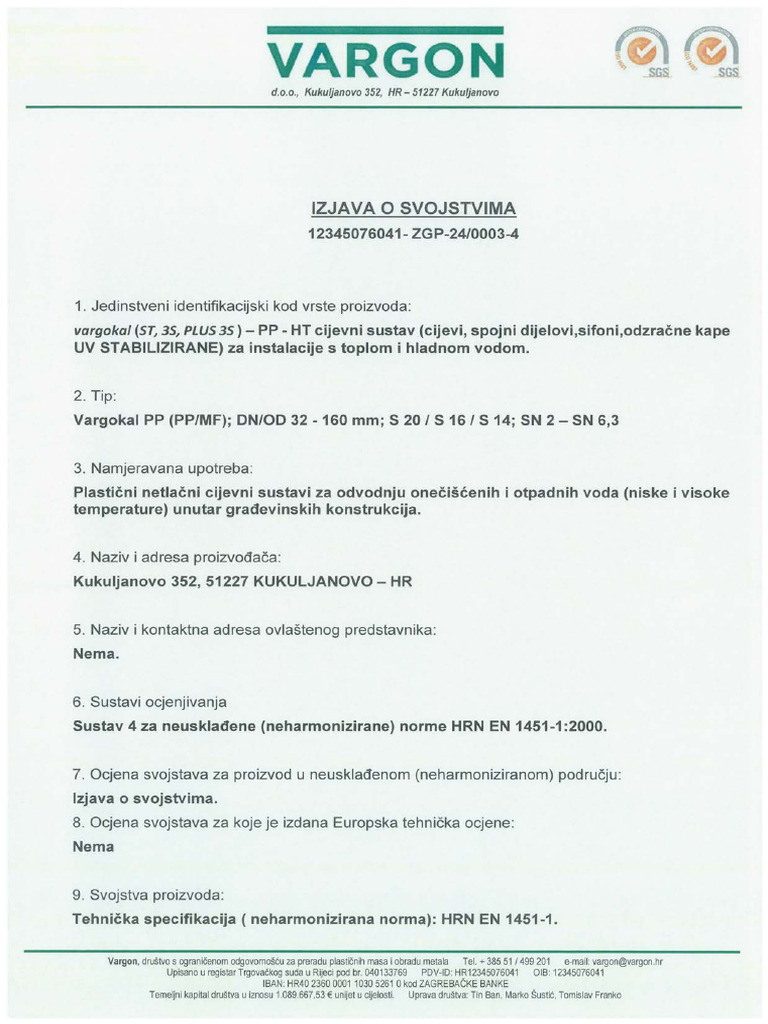 HR MKT TEC PIP VAR Vargon Izjava o Svojstvima Vargokal | PDF