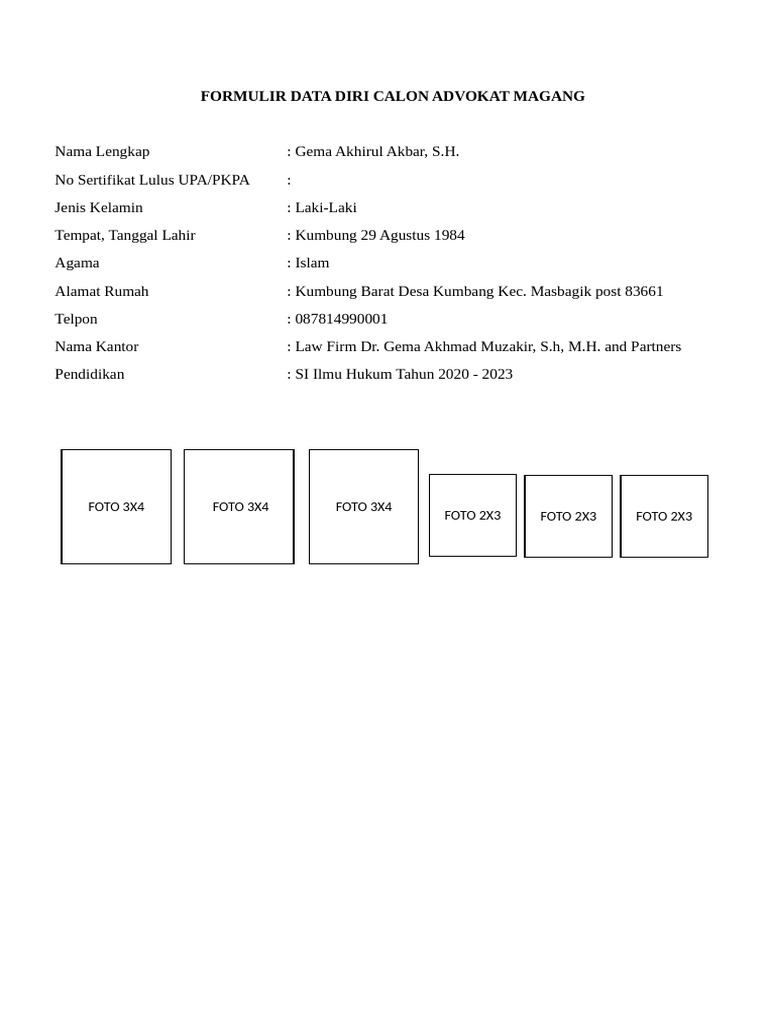 Formulir Data Diri Calon Advokat Magang | PDF Formulir Data Diri Calon Advokat Magang | PDF