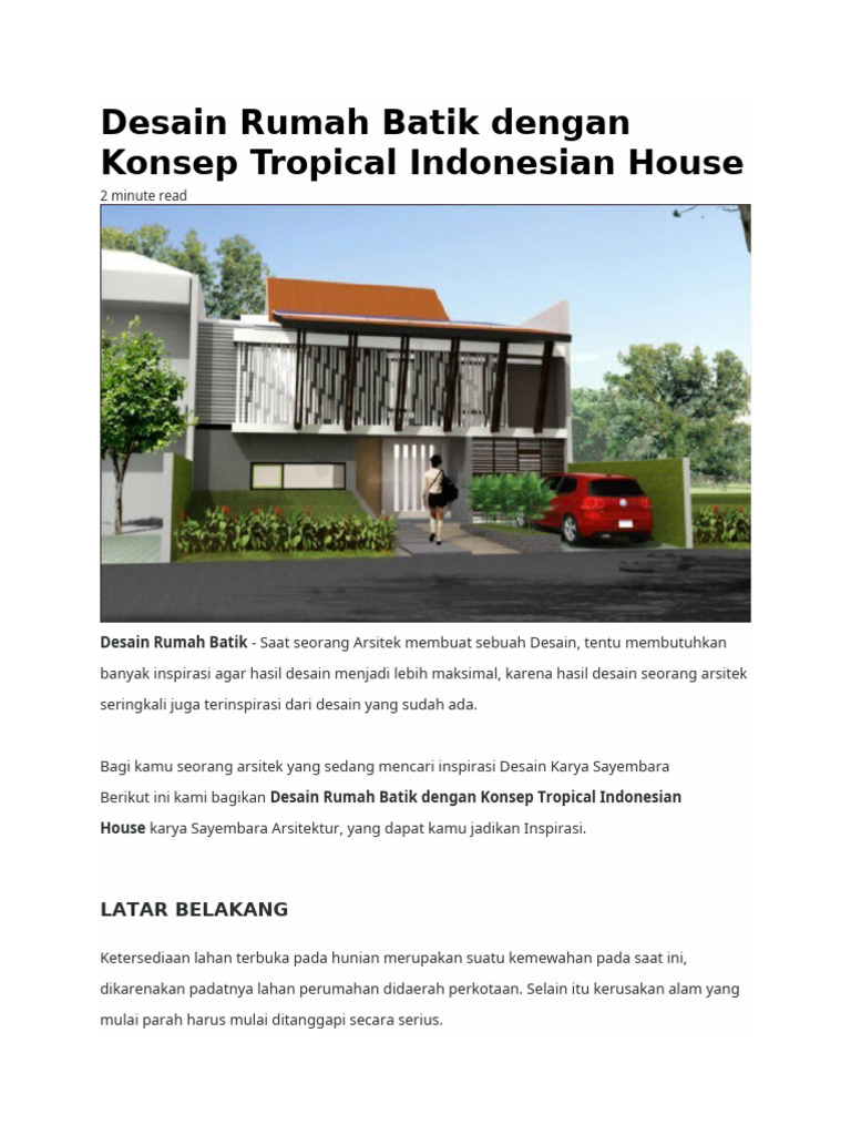 Desain Rumah Batik Dengan Konsep Tropical Indonesian House | PDF