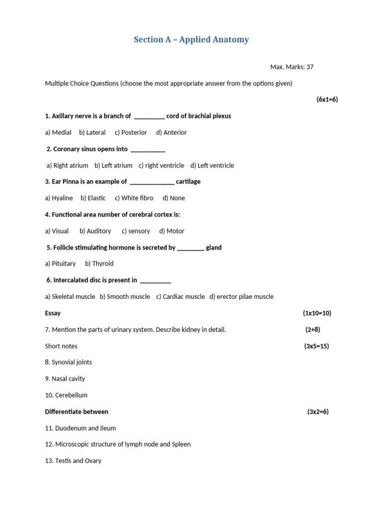 A&P- question paper | PDF