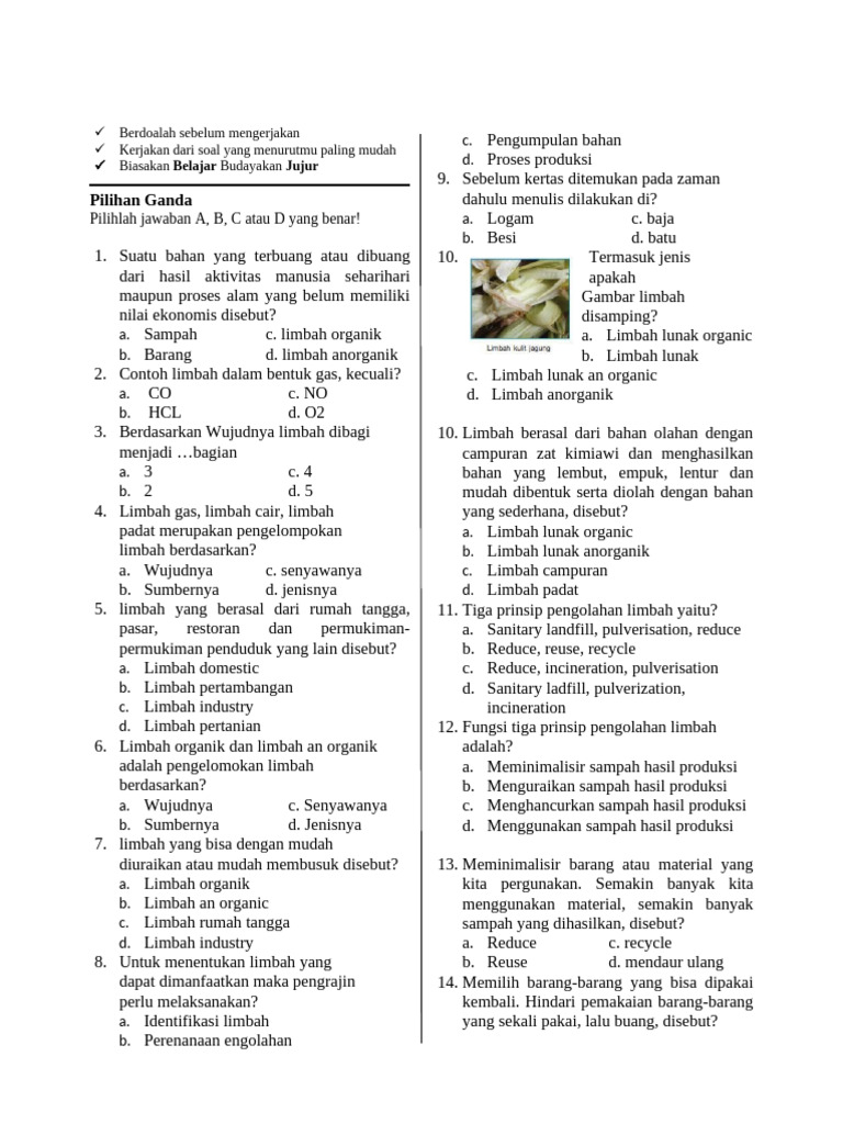 Soal Prakarya Kelas 7 SMPN 4 Lawe Alas Satap | PDF