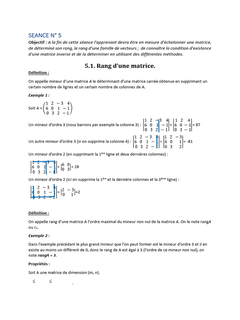 Séance 5 Inverse Dune Matrice Carrée | PDF