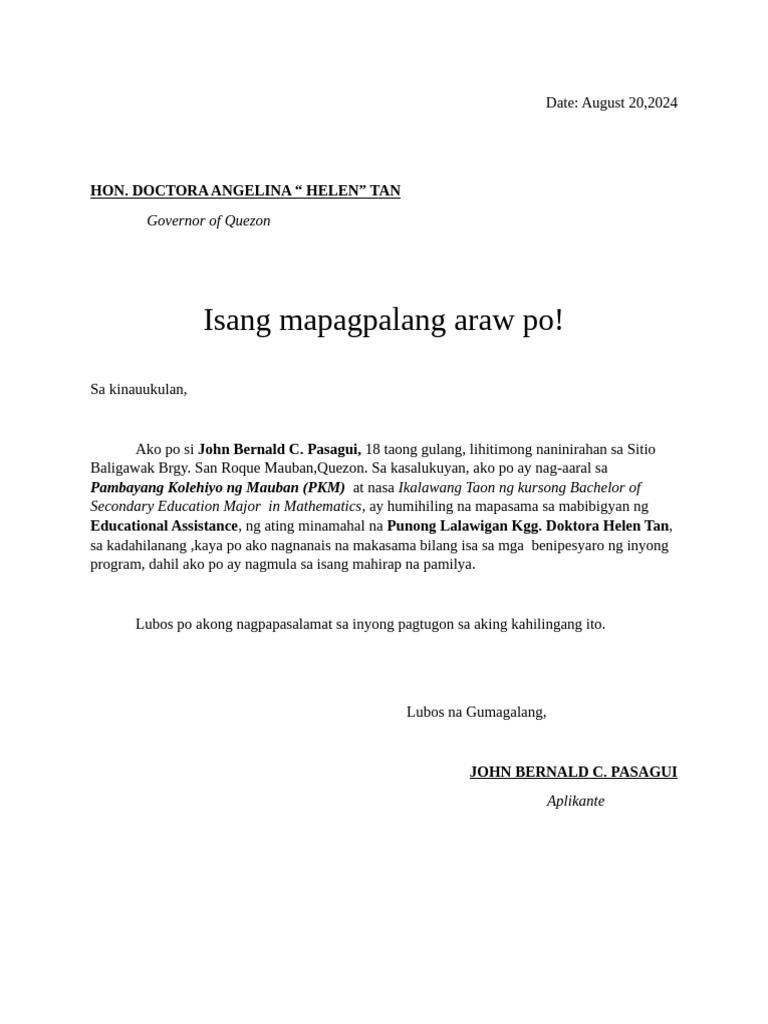 Application Letter - Helen Tan | PDF