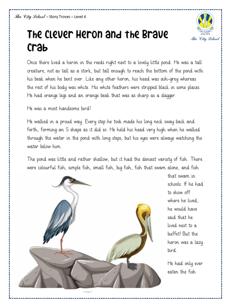 TCS - Story Troves - The Clever Heron and The Brave Crab | PDF