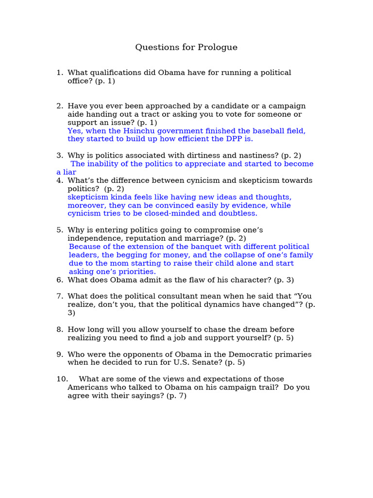 Questions For Prologue | PDF