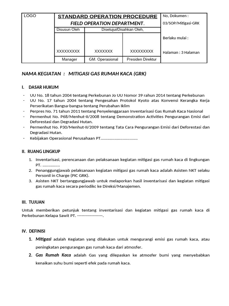 SOP MITIGASI GAS RUMAH KACA | PDF