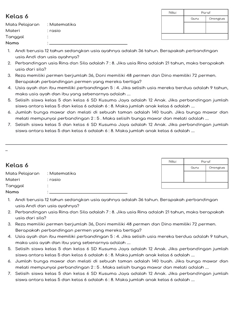 Soal Rasio Kelas 6 | PDF