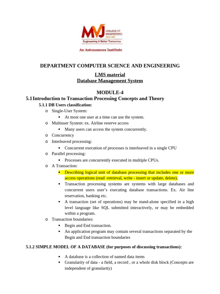 Dbms Mod5 Transactions | PDF