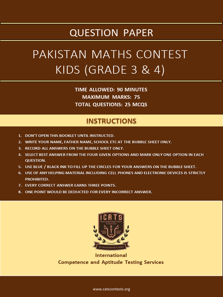 Pakistan Maths Contest Kids Grade 3 4 | PDF