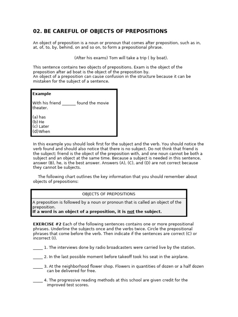 Be Careful of Objects of Preposition | PDF | Subject (Grammar) | Preposition And Postposition