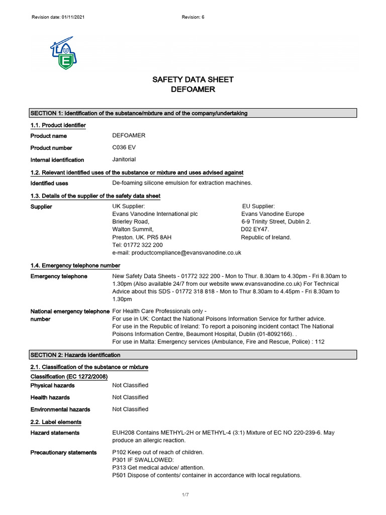 Defoamer Msds | PDF