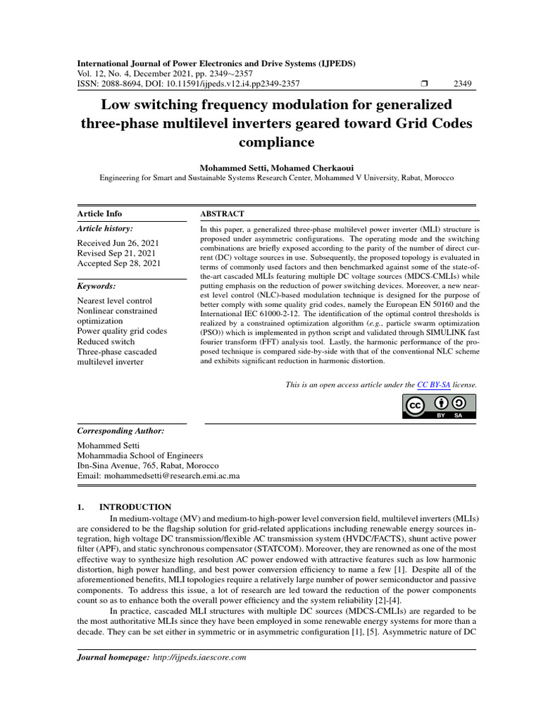 Low switching frequency modulation for generalized three-phase multilevel inverters geared ...