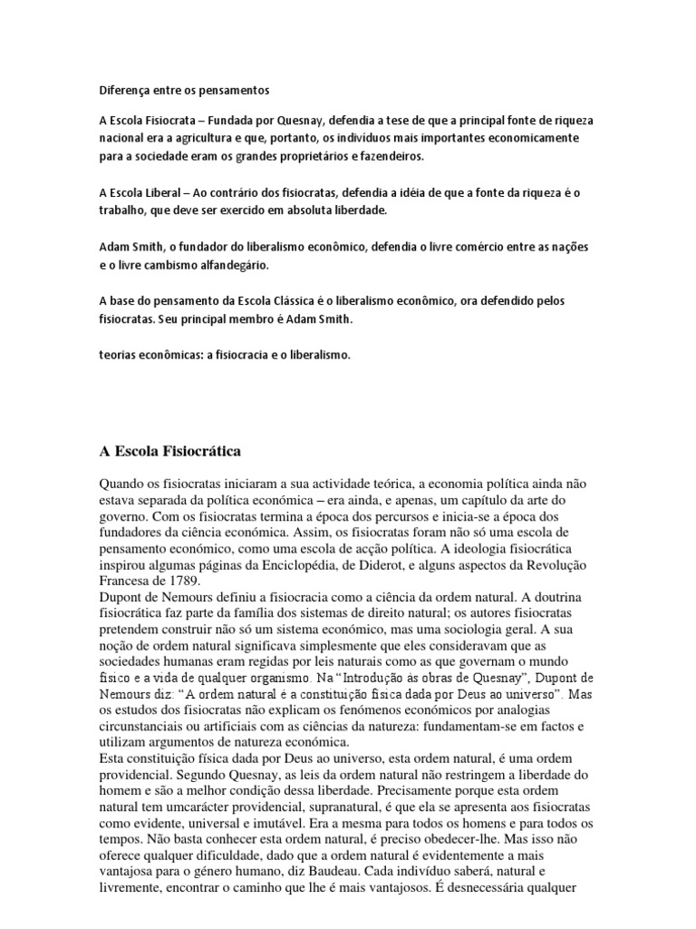 Fisiocracia vs. Liberalismo Econômico | PDF | Economia | Economia (geral)