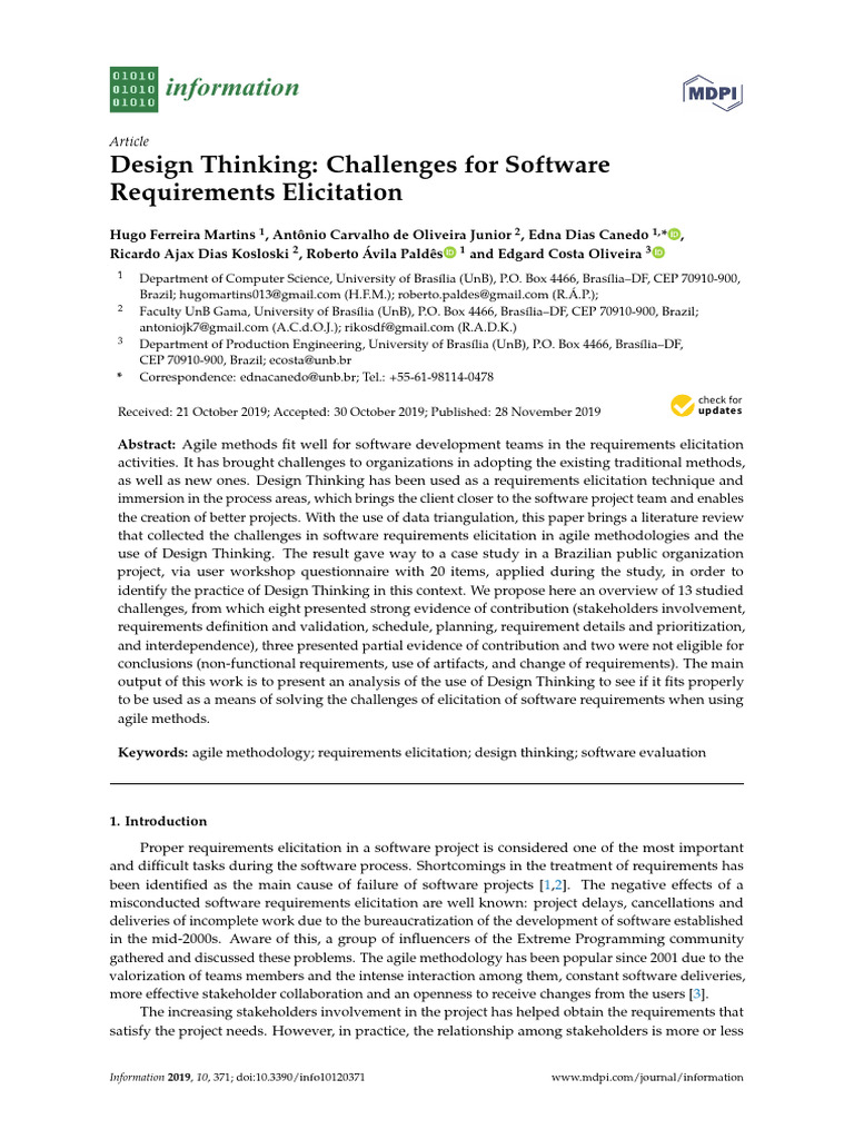Design Thinking Challenges For Software Requirements Elicitation | PDF