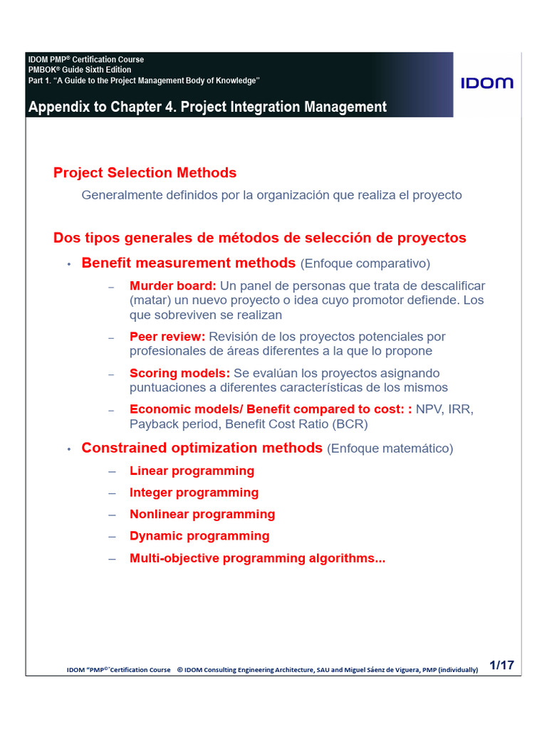 PMP Course 2018. PMBOK 6 Edition. Chapter 4 Appendix. Participants Copy. V2x2 | PDF