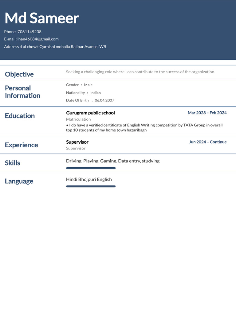 MD Sameer - Resume - 121 | PDF