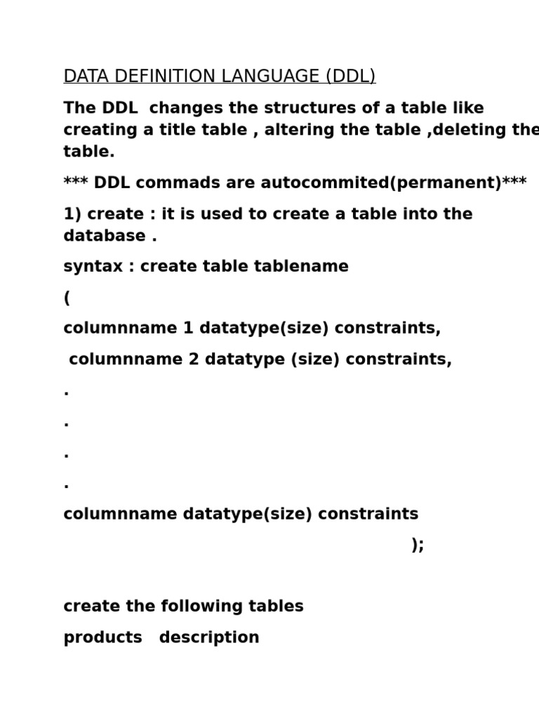 SQL DDL Concept | PDF