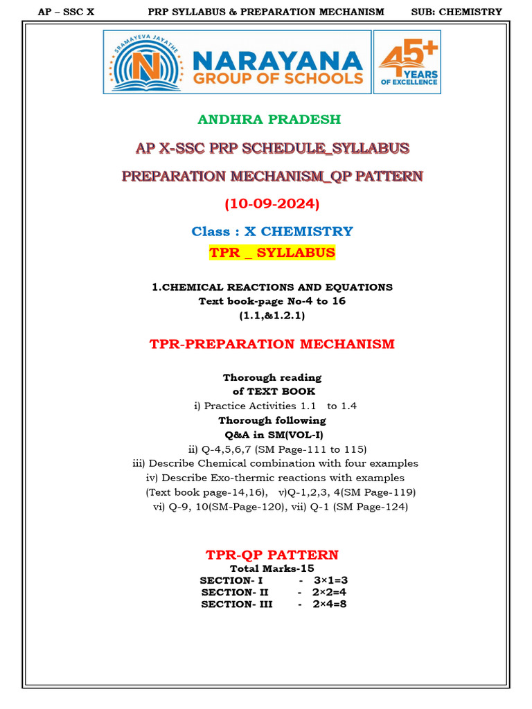 PRP - Syllabus and Preparation Mechanism & QP Pattern - Chemistry | PDF