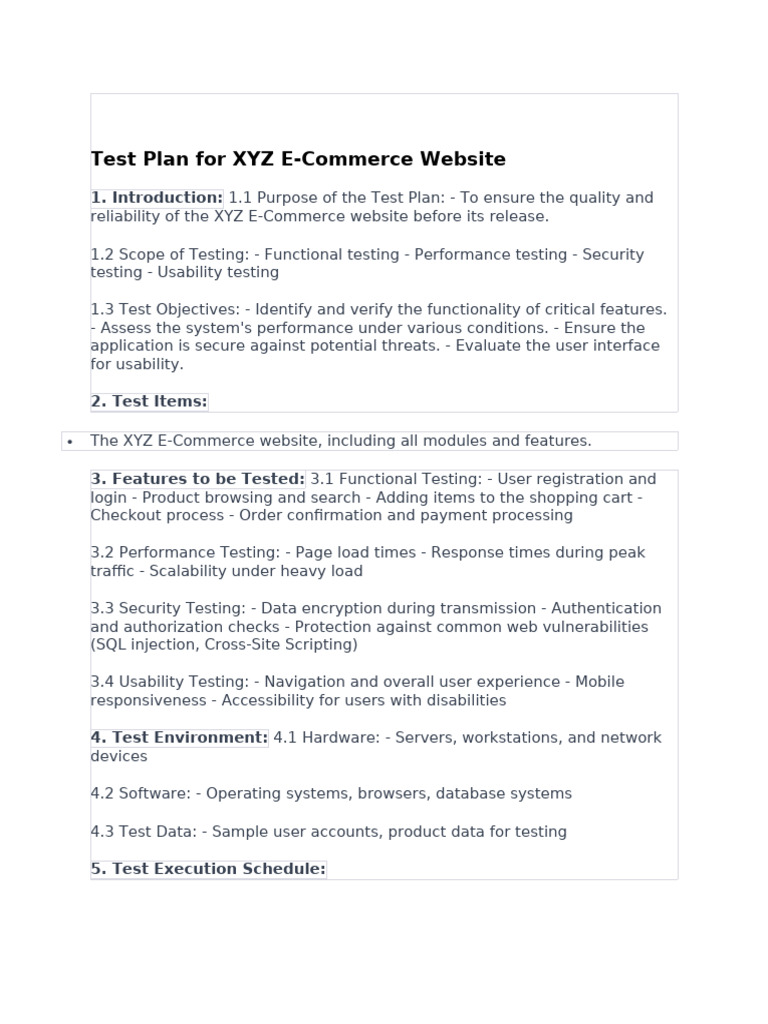 Test Plan For XYZ E | PDF