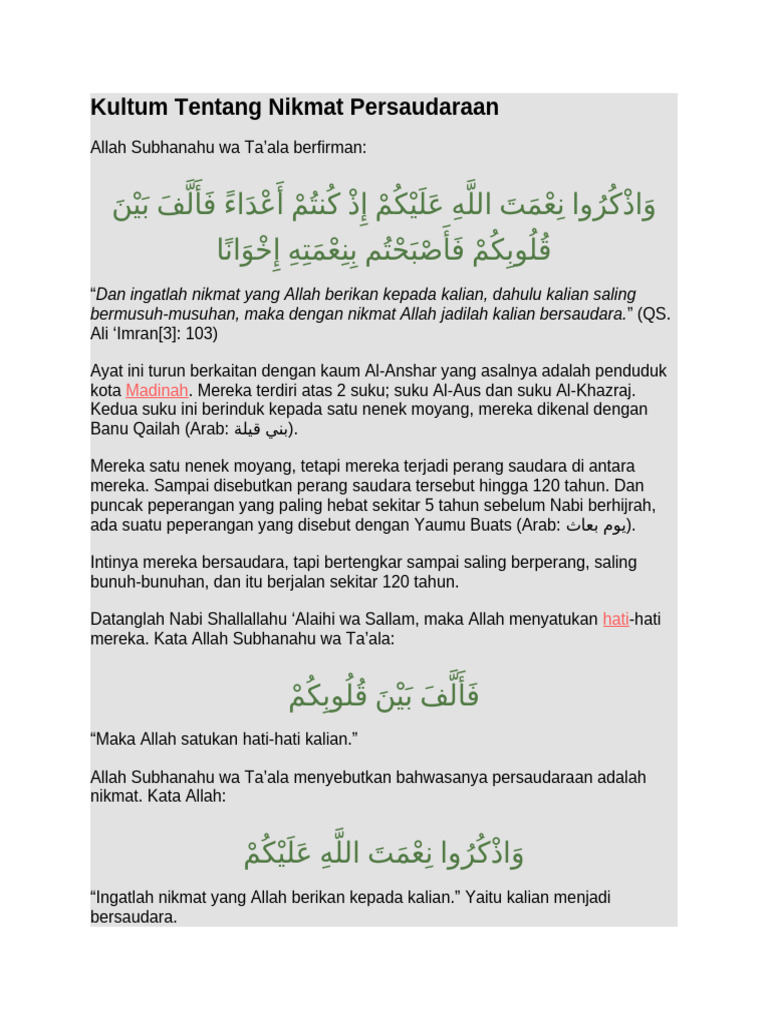 Kultum Tentang Nikmat Persaudaraan | PDF