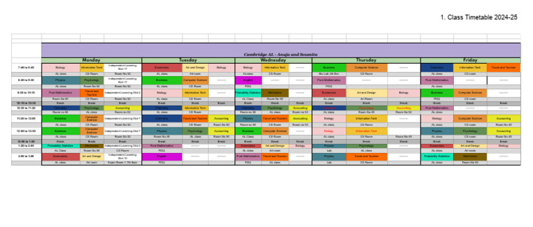 Class Timetable 2024-25 - Google Sheets | PDF