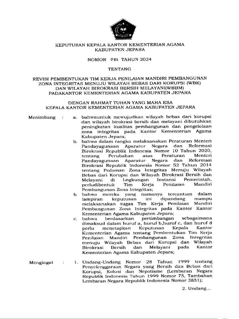 SK Revisi Pembentukan Tim ZI | PDF