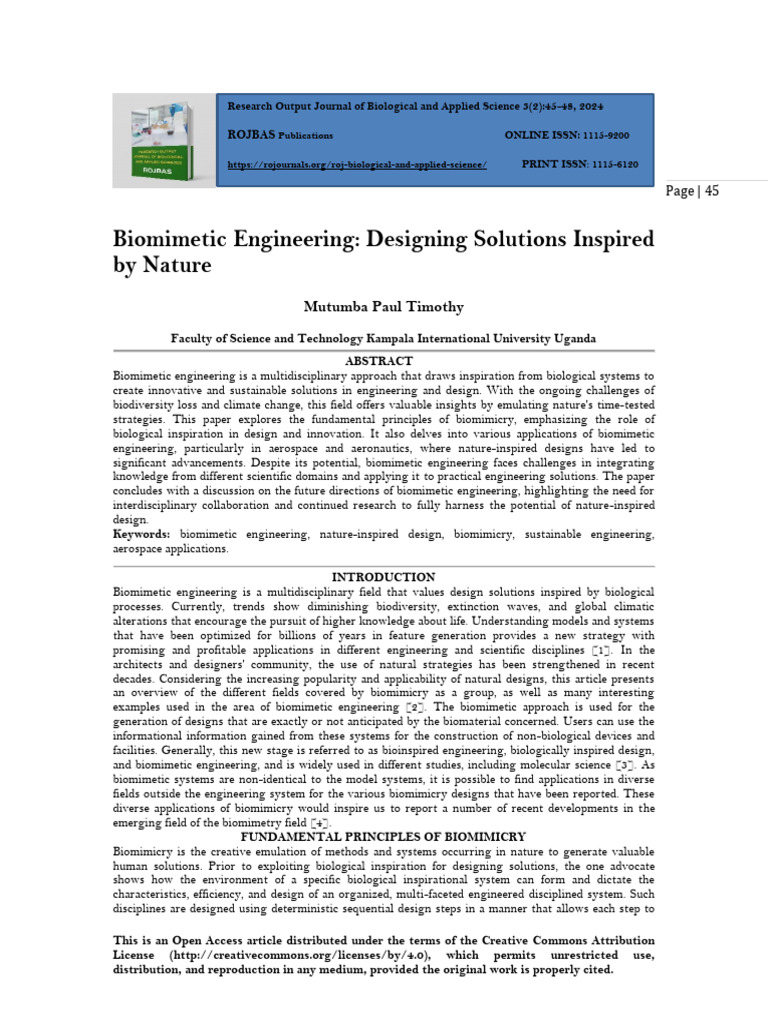 Biomimetic Engineering: Designing Solutions Inspired by Nature (WWW ...