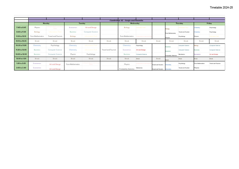Timetable 2024-25 - AL Timetable | PDF