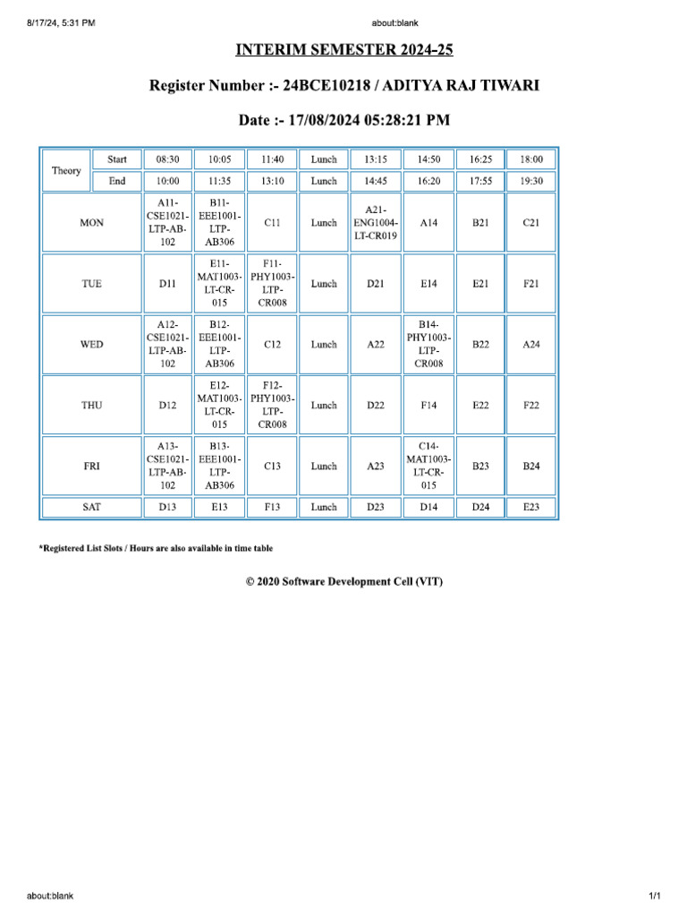 1st Sem Time Table | PDF