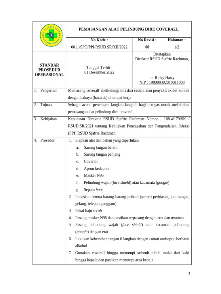 2022 SPO APD Pemasangan APD Coverall (PPI SR) | PDF